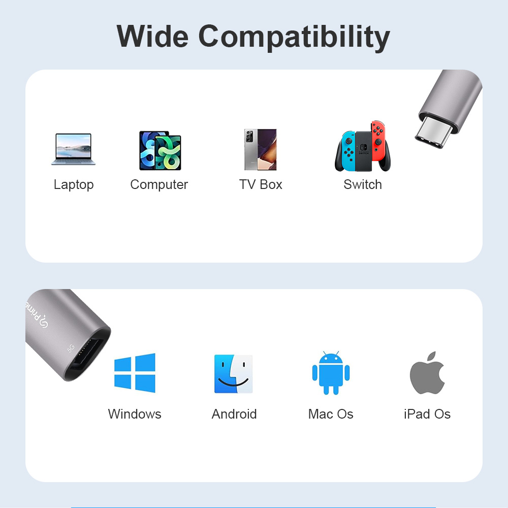 USB-C to 5G Ethernet Adapter, Aluminum Body, Plug-and-Play - PrimeCables®
