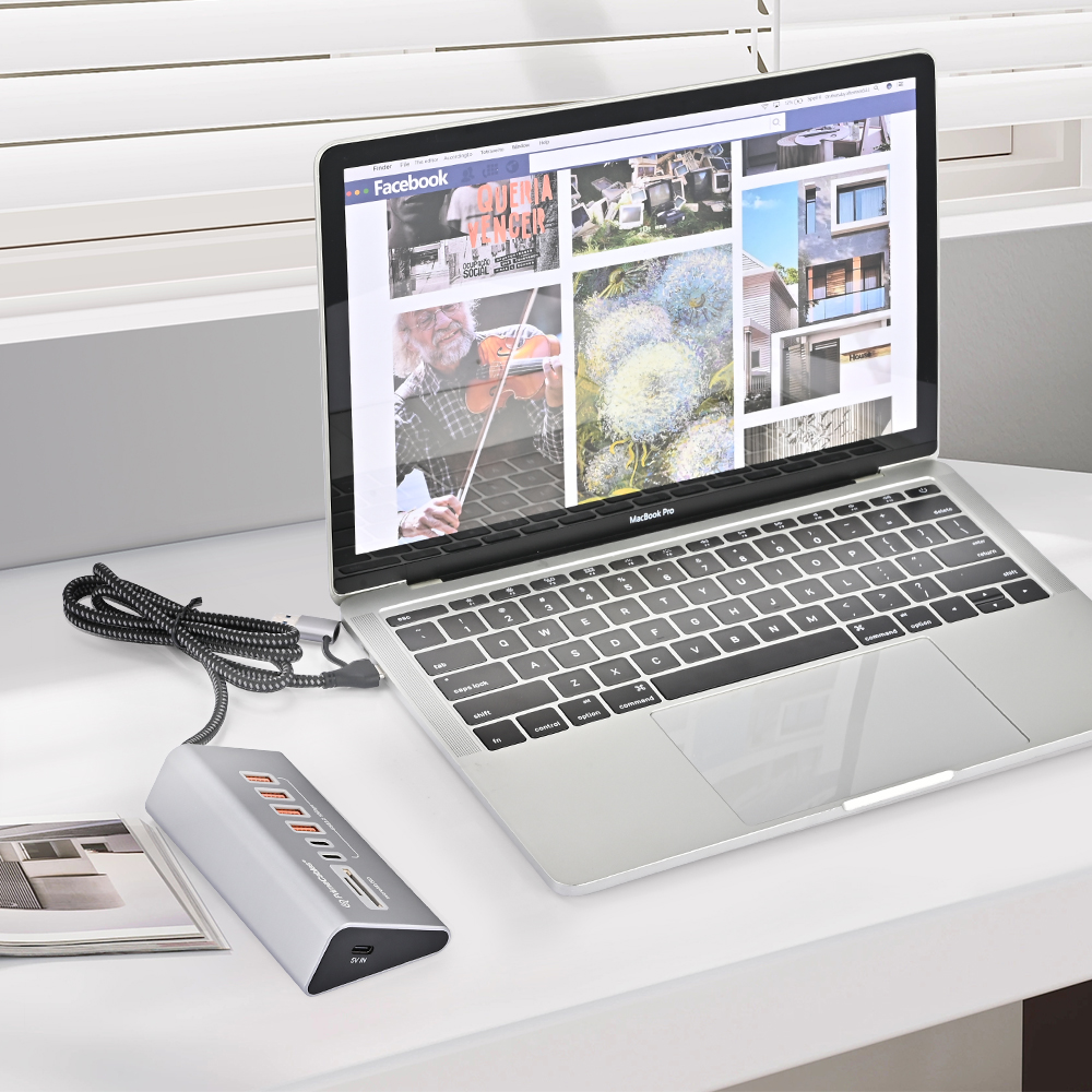 Hub USB 3.2 en aluminium 8 ports, avec 4 ports USB-A, 2 ports USB-C et ...