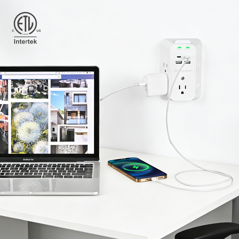 Trapezoid 900J Surge Protector 5-Outlet Extender with 2 USB-C + 2 USB-A ...