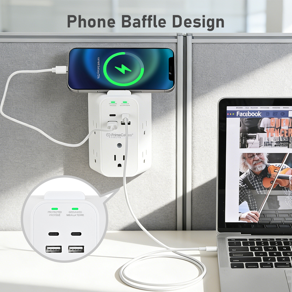 Trapezoid 900J Surge Protector 5-Outlet Extender with 2 USB-C + 2 USB-A ...