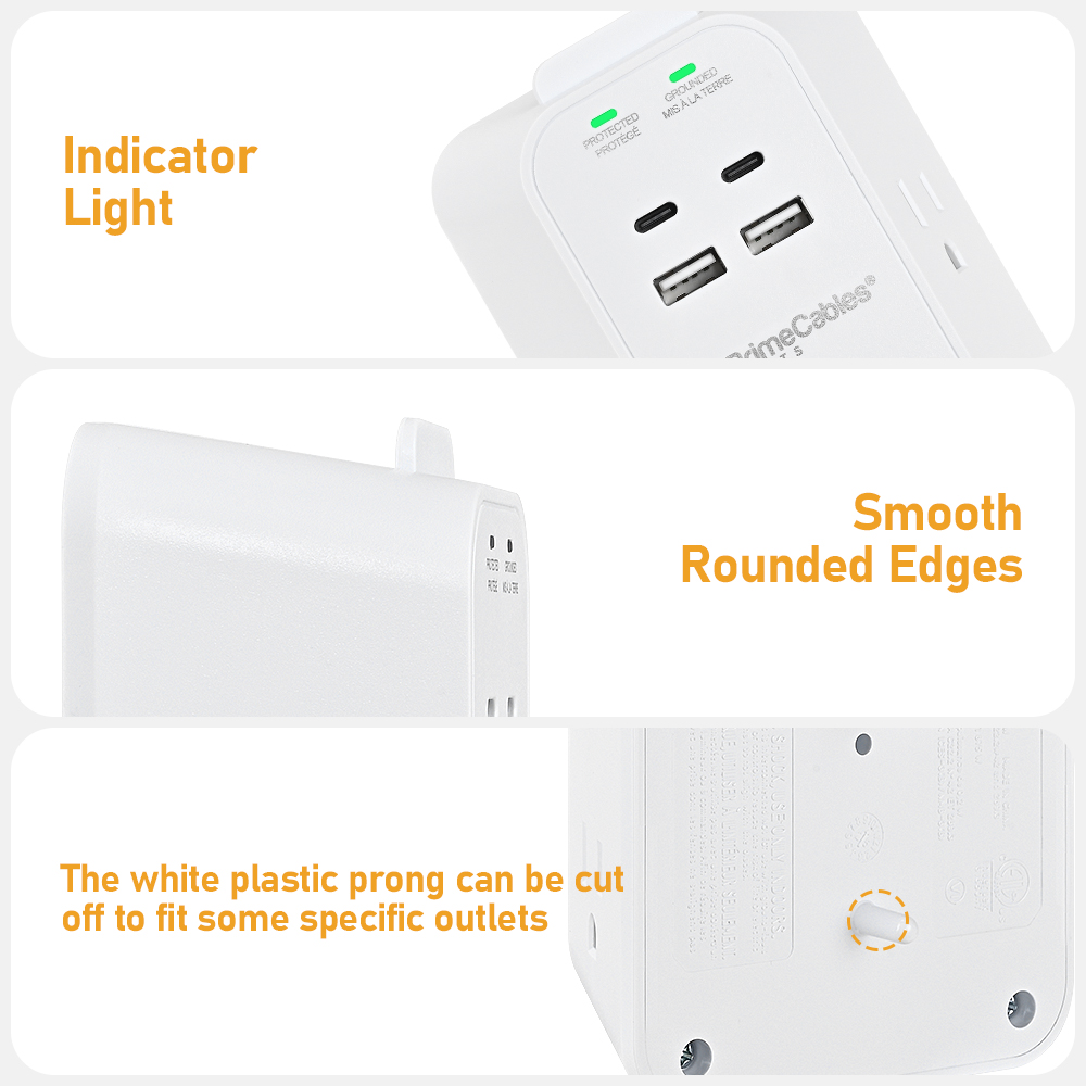 Trapezoid 900J Surge Protector 5-Outlet Extender with 2 USB-C + 2 USB-A ...