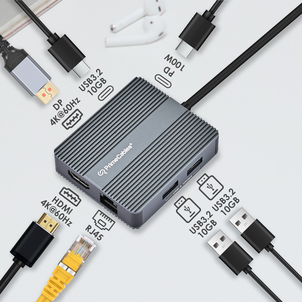 7-Port USB-C Hub with HDMI + DP + 2* USB3.2 10Gbps + PD100W + USB-C3.2 ...