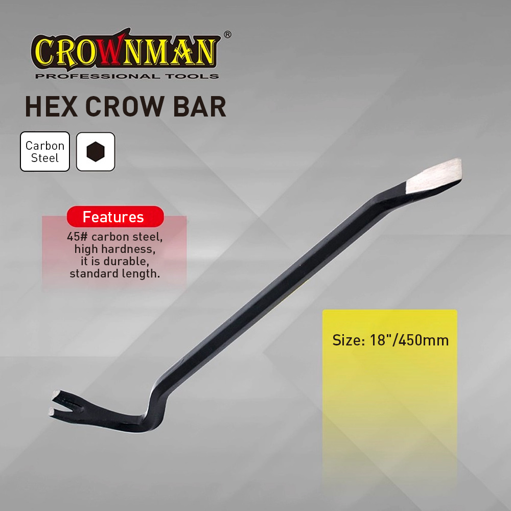 18''/45cm Carbon Steel Dual-Head Hex Crow Bar for Prying Boards, Prying ...