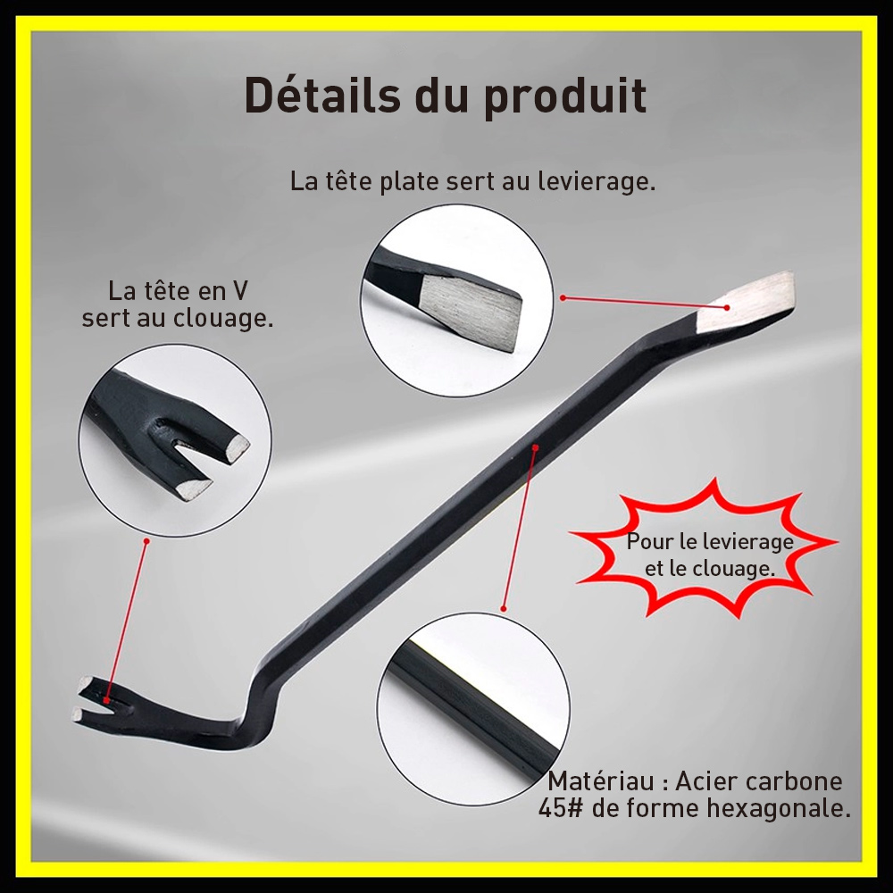 18''/45cm Pied-de-Biche Hexagonal Double-Embout en Acier Carbone ...