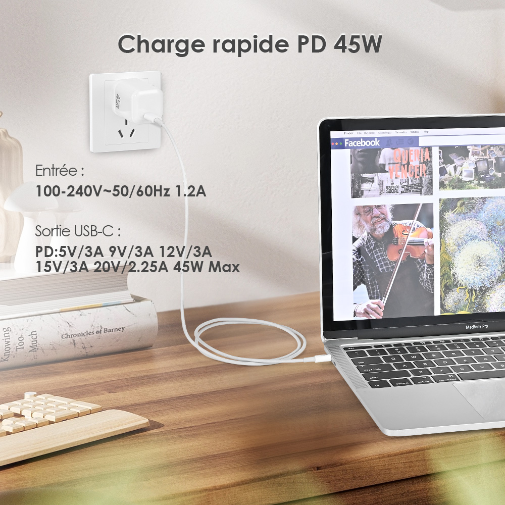 Chargeur Transparent GAN 45W à Charge Rapide avec Prise Pliable pour ...