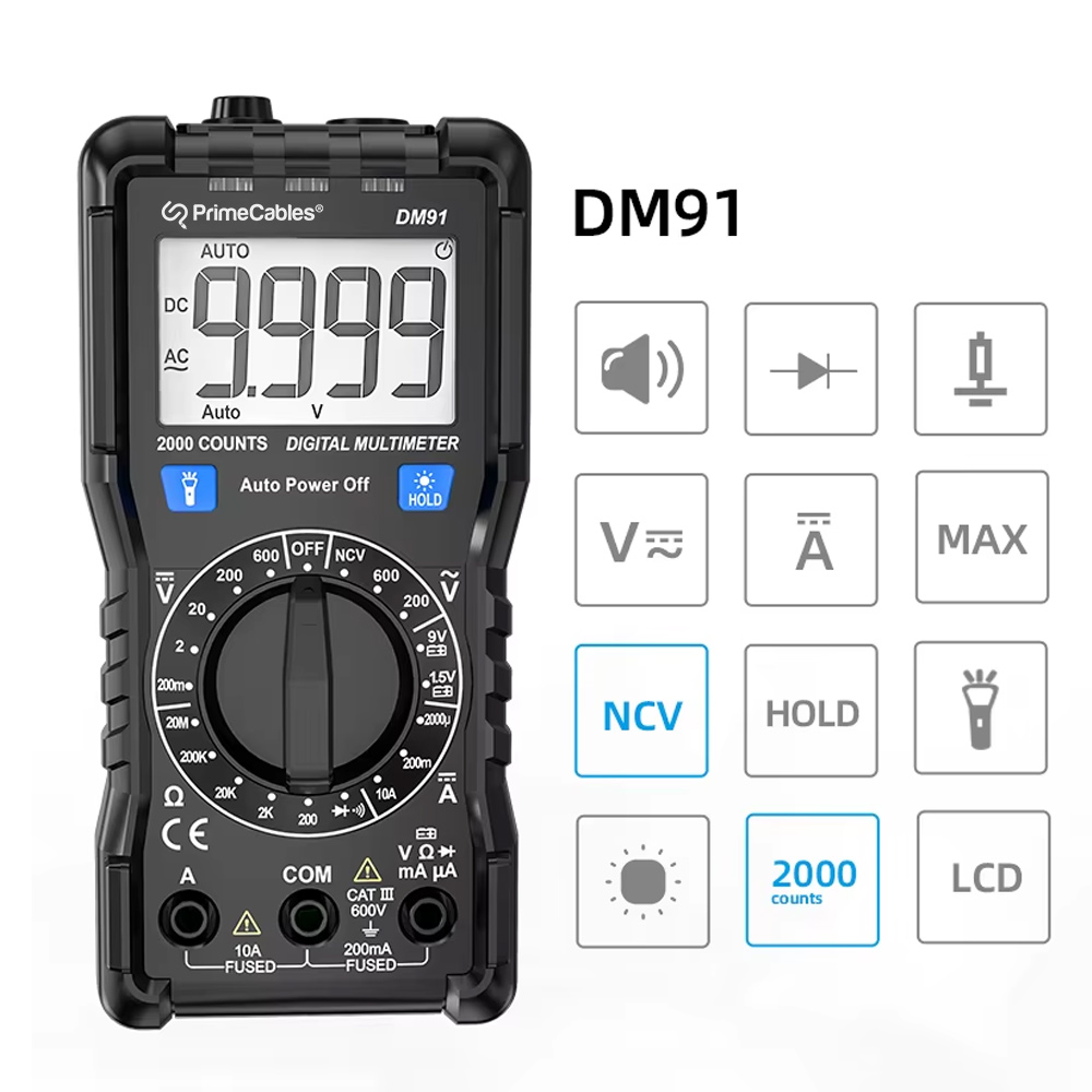 600V Manual Range Portable Multimeter, CE, ETL Certified - PrimeCables®