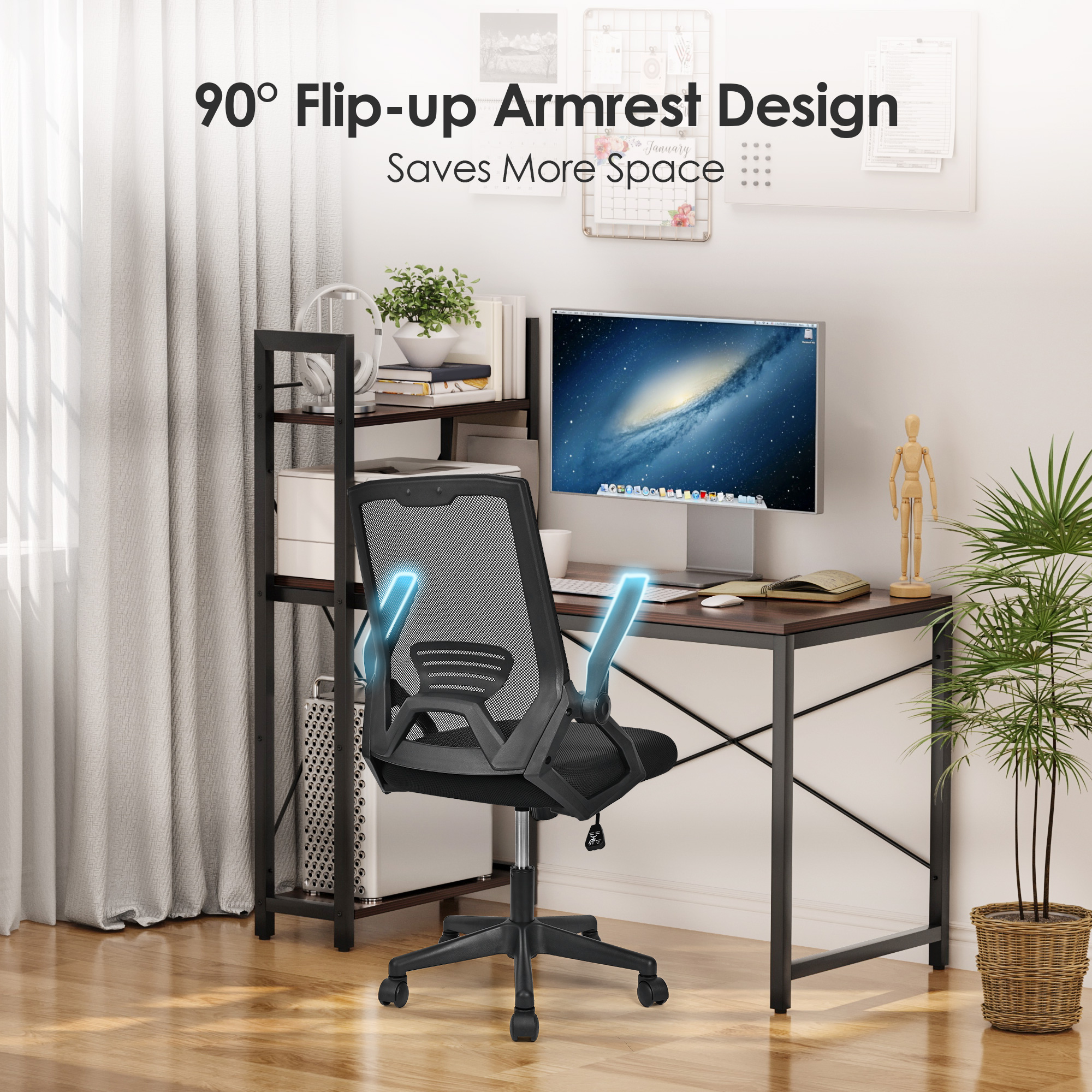 Ergonomic Mesh Office Chair with Lumbar & Flip-Up Arms