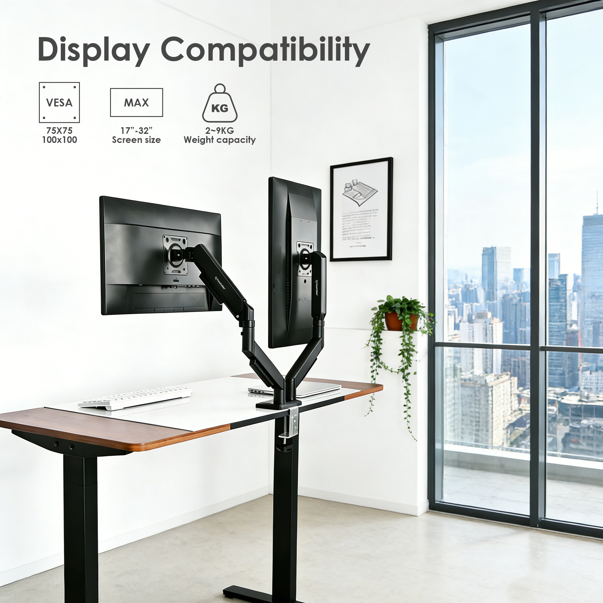 Dual Monitor Arm for 17-32 Inch Screens - PrimeCables