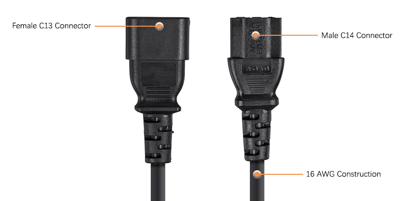 16AWG Power Extension Cord Cable w/ 3 Conductor PC Power Connector C13 ...