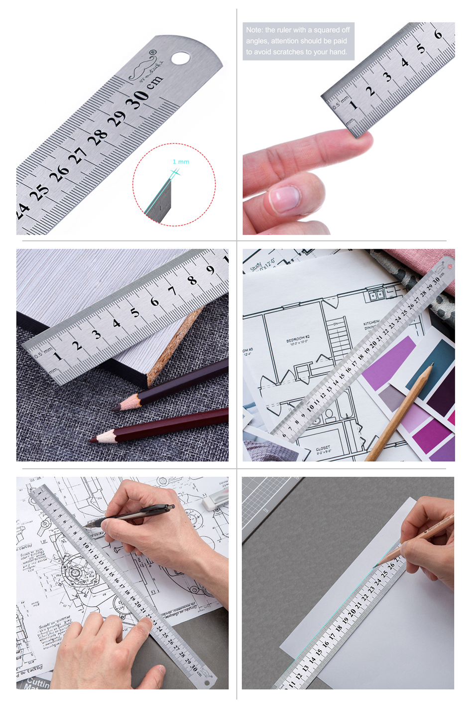 Stainless Steel Straight Ruler, 30cm