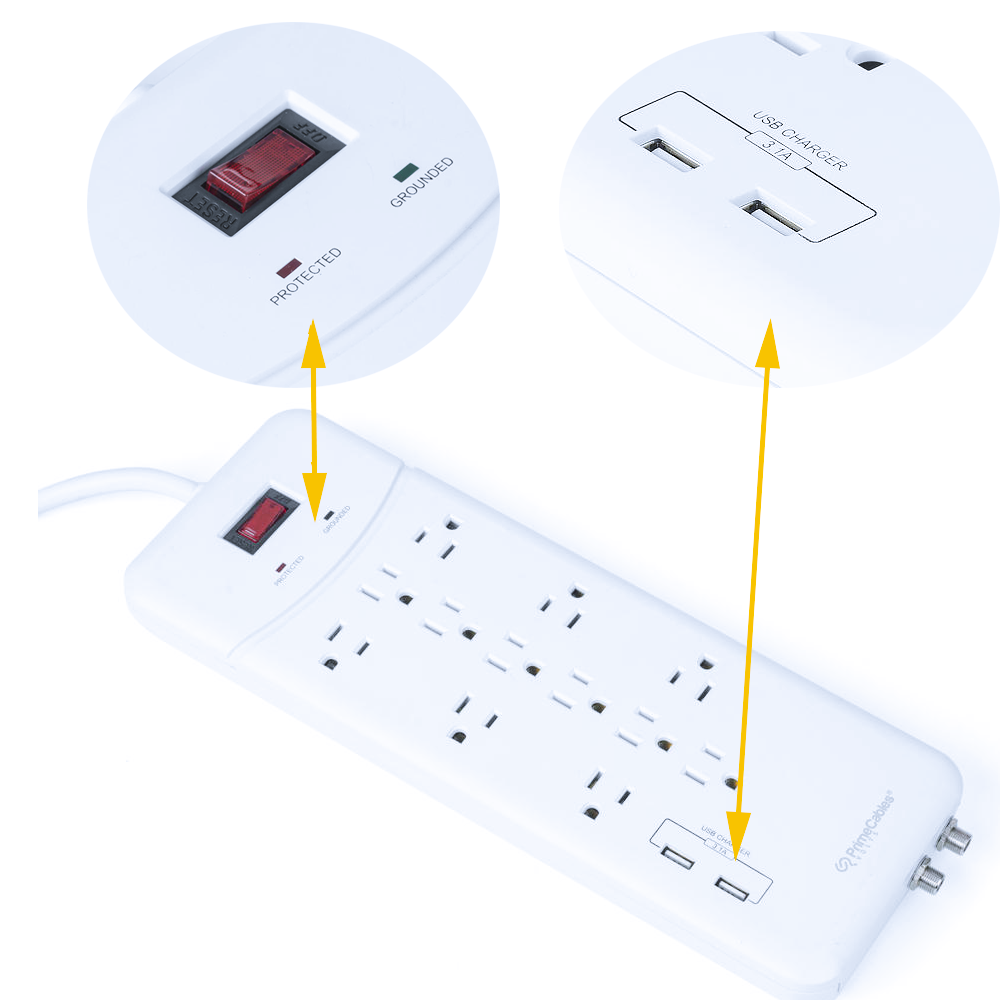 12-Outlets Surge Protector with 2 Charging Ports - 6ft Cord
