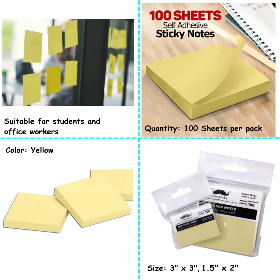Self-Stick Notes, Yellow, 100 Sheets/Pack - Moustache®