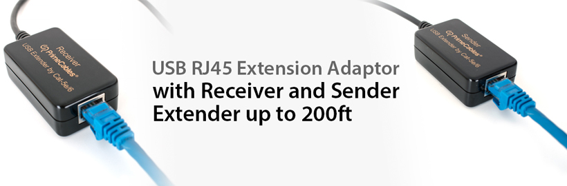 USB RJ45 Extension Adapter, Extender up to 200ft, with Receiver ...