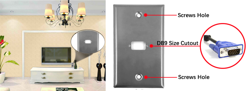 1-Port DB9 Size Cutout Stainless Steel Wall Plate