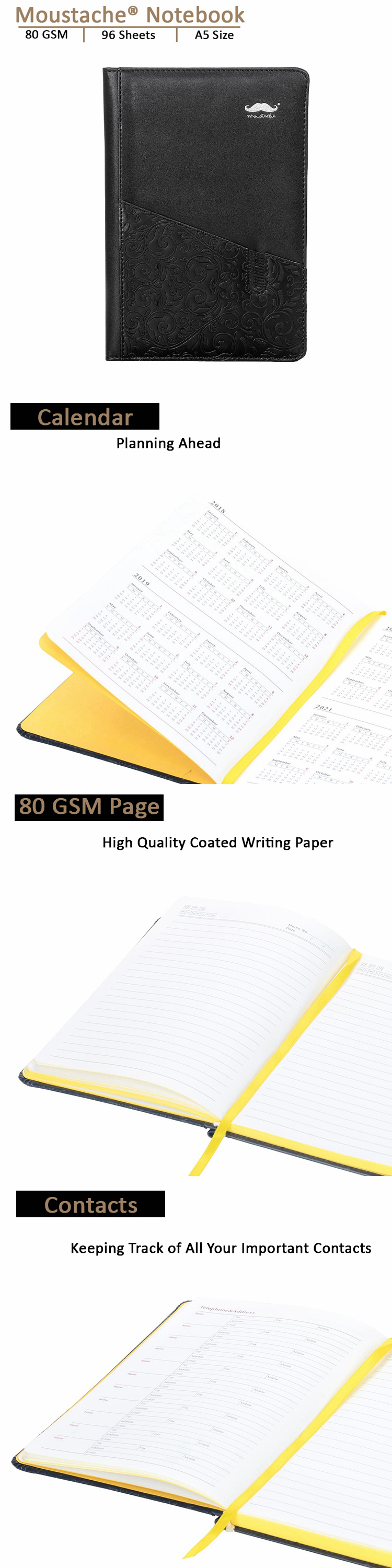 PU Notebook With Cell Phone Pocket, 96 Sheets, A5, Black and Yellow ...