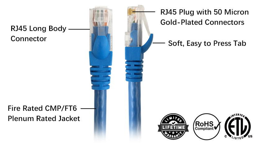 RJ45 Cat6 Plenum UTP Solid Patch Cable CMP/FT6 - Black