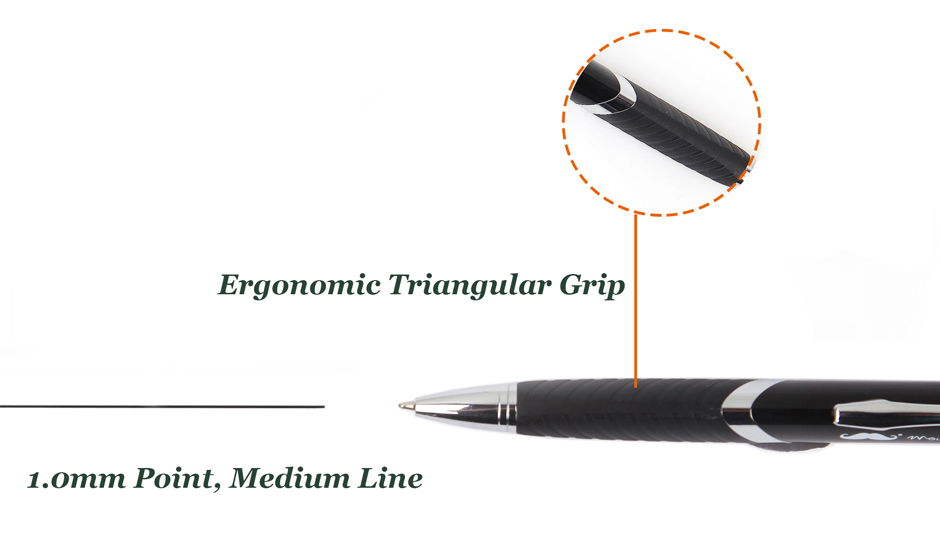 Premium Quality Triangle Grip Ballpoint Pen, 1.0mm, 6/Box, Black ...
