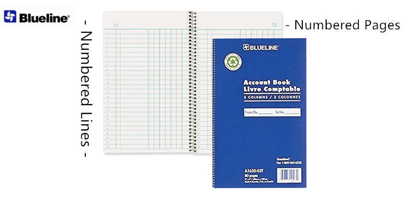 Blueline® 8" x 5" Account Book, Spiral Binding, 3 Columns, 80 Pages ...