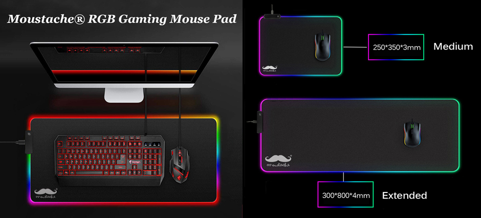 Tapis de souris de jeu RVB, 7 couleurs de LED - Moustache®
