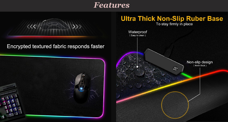 Tapis de souris de jeu RVB, 7 couleurs de LED - Moustache®