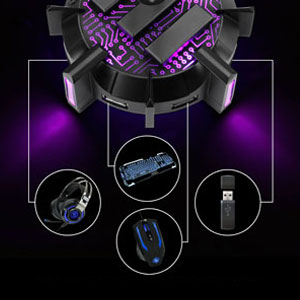 ENHANCE® Gaming Headset Stand Headphone Holder, 4 Port USB Hub, 7 LED Modes