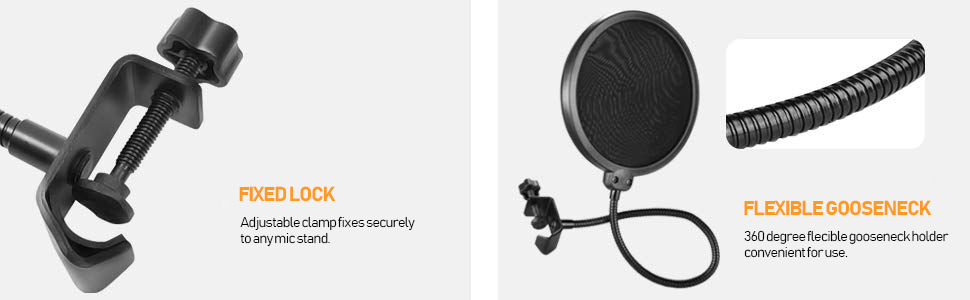 Studio Microphone Dual Layer Pop Filter With Swivel Mounting Bracket ...