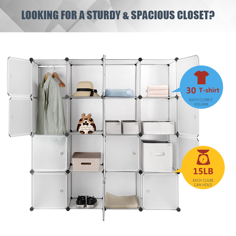 16-Cube Wardrobe Closet with Hanging Rod - SortWise