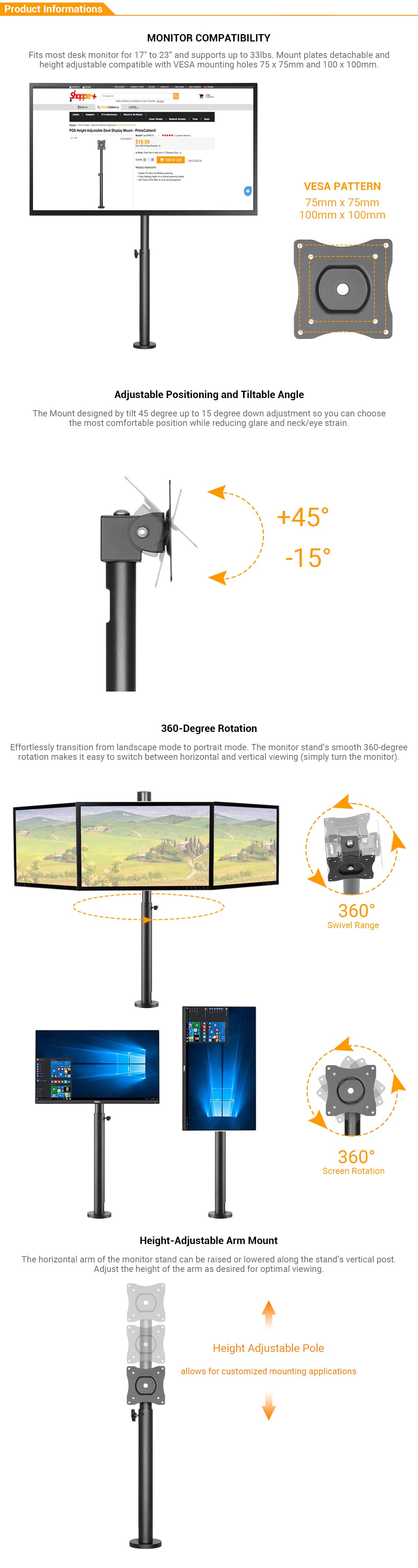 POS Height Adjustable Desk Display Mount - PrimeCables®