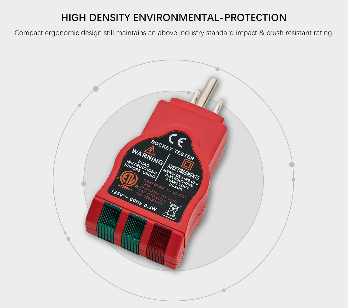 Portable Socket Tester for 3-Wire Receptacles Test, cETLus - PrimeCables®