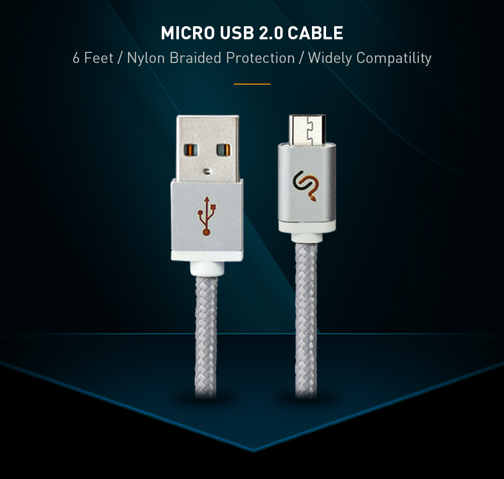 Hi-Speed USB 2.0 Micro USB Charging/Sync Cable with Nylon Braided - 6ft ...
