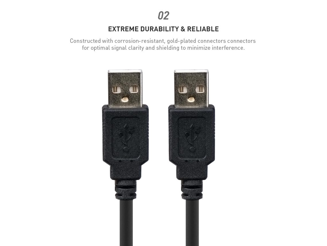 USB 2.0 A Male to A Male 28/24AWG Cable (Gold Plated) - Black ...