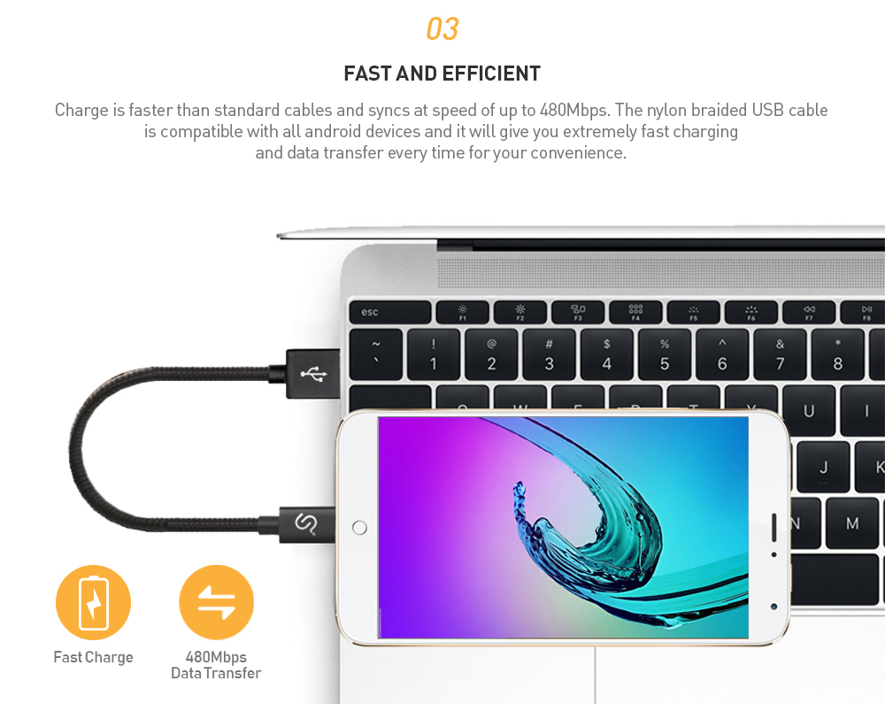 Nylon Braided USB-A to Micro-USB Charge & Sync Key Pendant Cable, Black ...