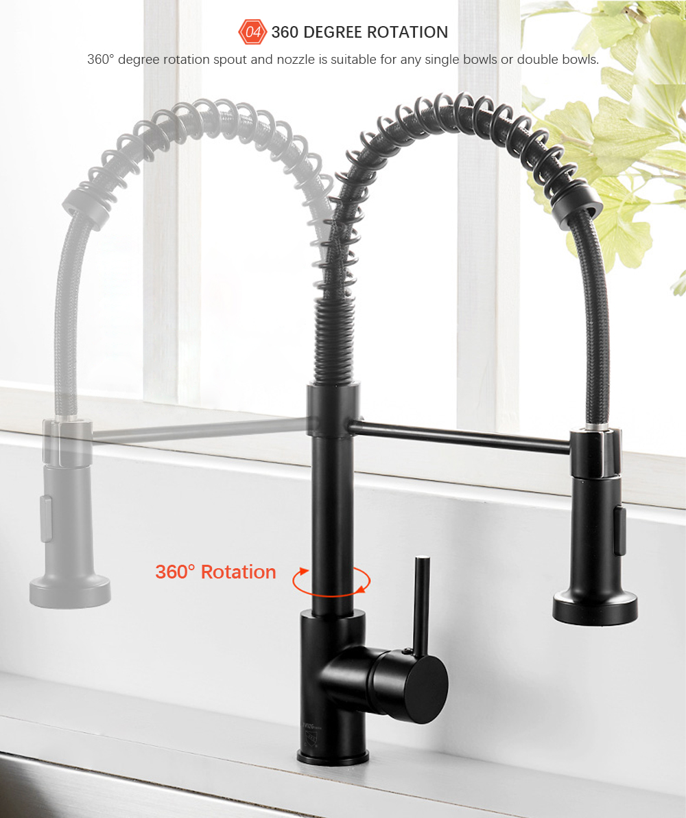 Robinet de Cuisine Extractible Rotatif - Noir - LIVINGbasics