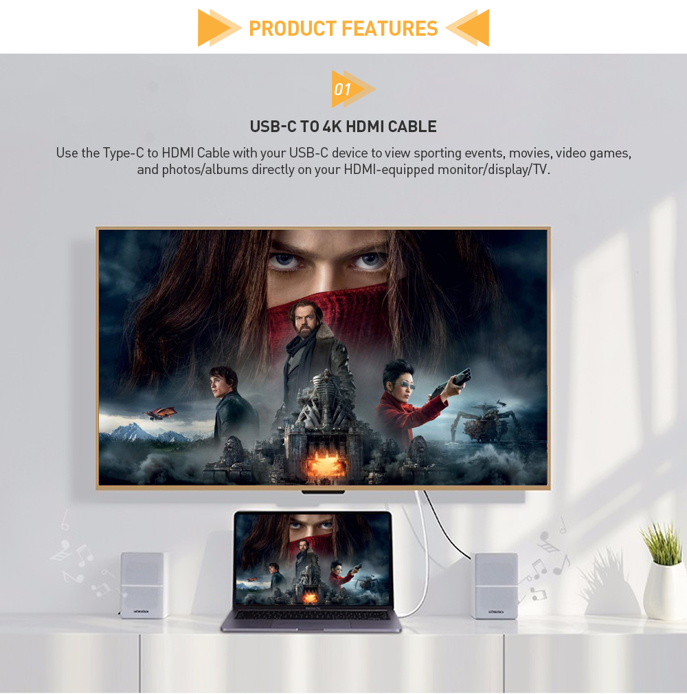 6FT USB 3.1 Type C to HDMI Male Cable, DP ALT Mode