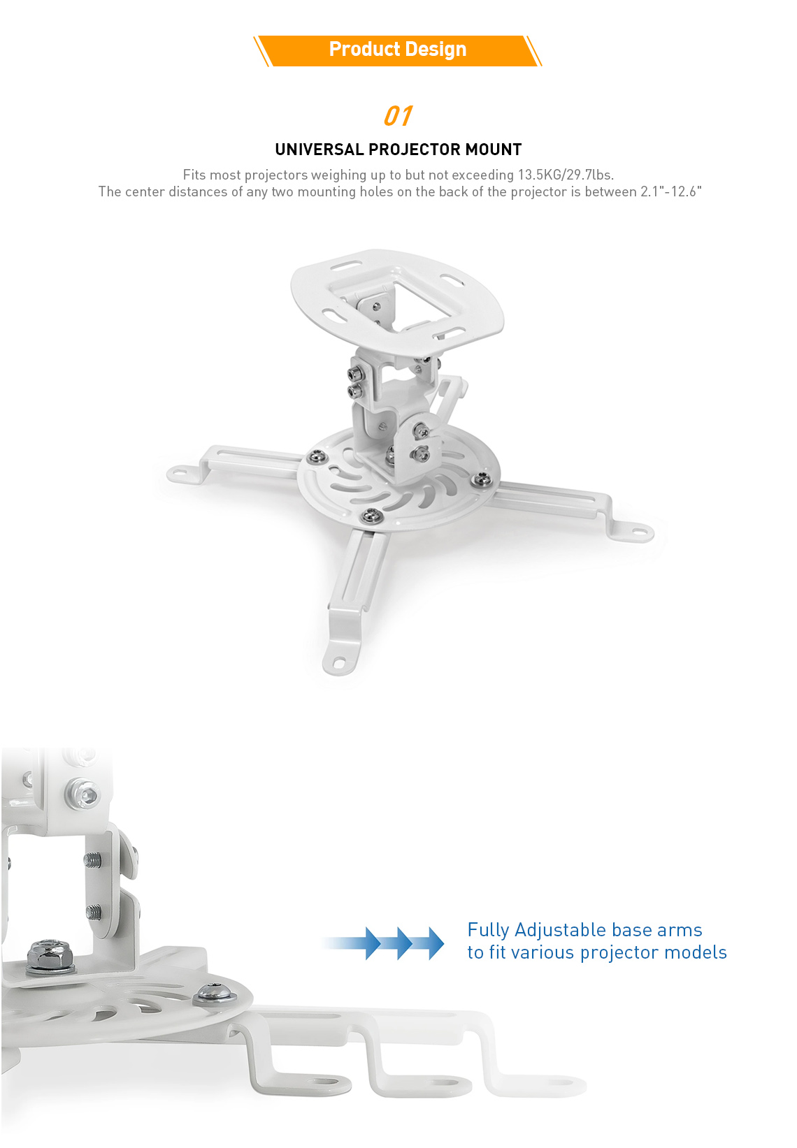 Universal Adjustable White Ceiling Projector Mount Tilt and Swivel ...