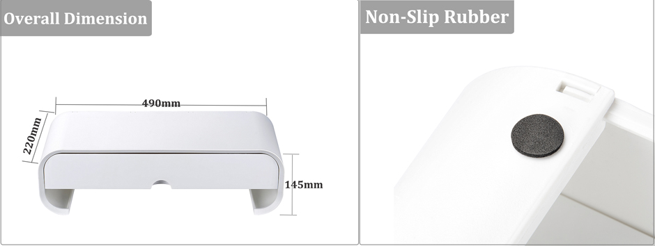 Monitor Riser with a Storage Drawer, 490mm x 220mm x 145mm, Plastic, White