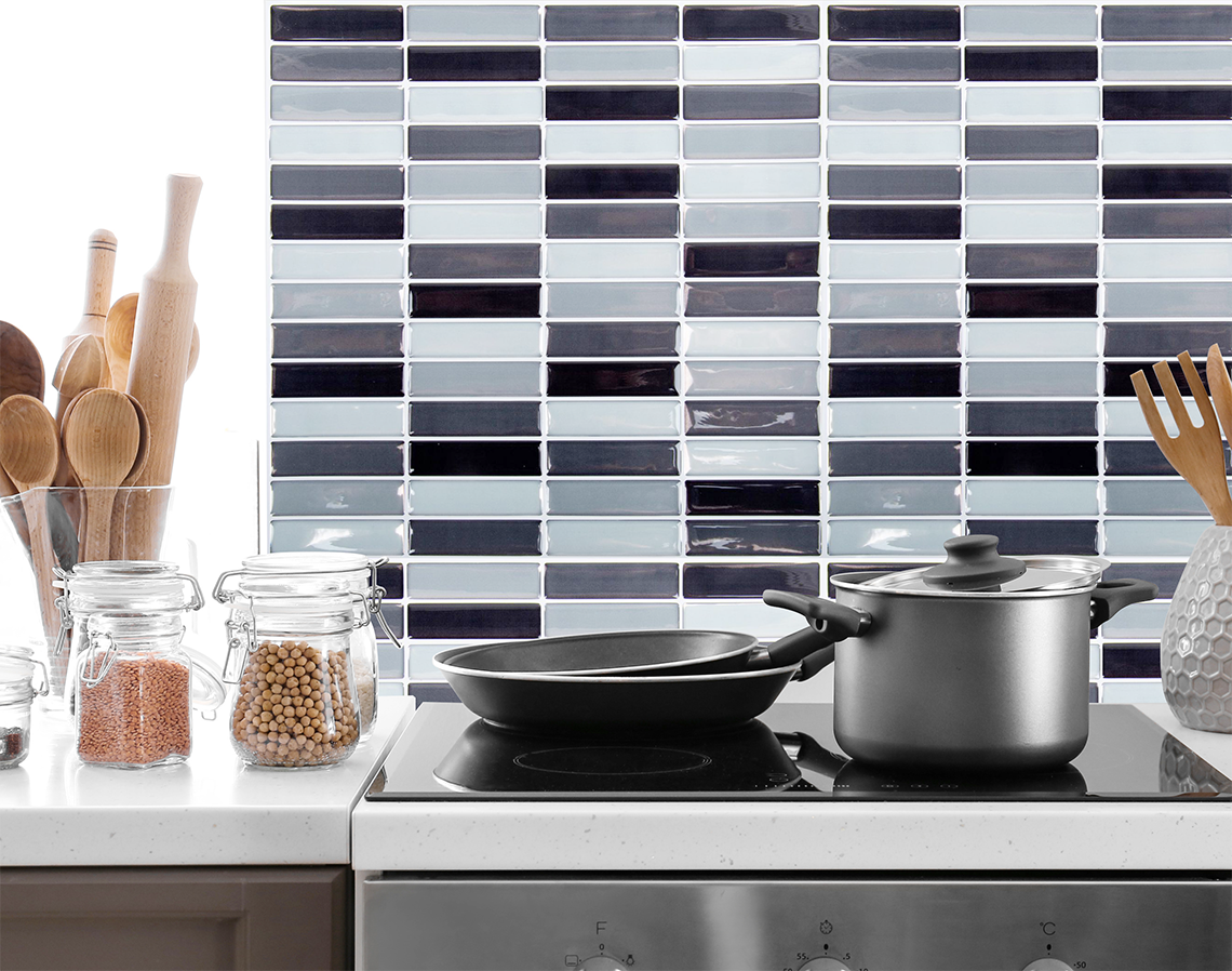 Tile Wall Decals Peel and Stick Self-Adhesive Rect Gloss, Grey/Black ...
