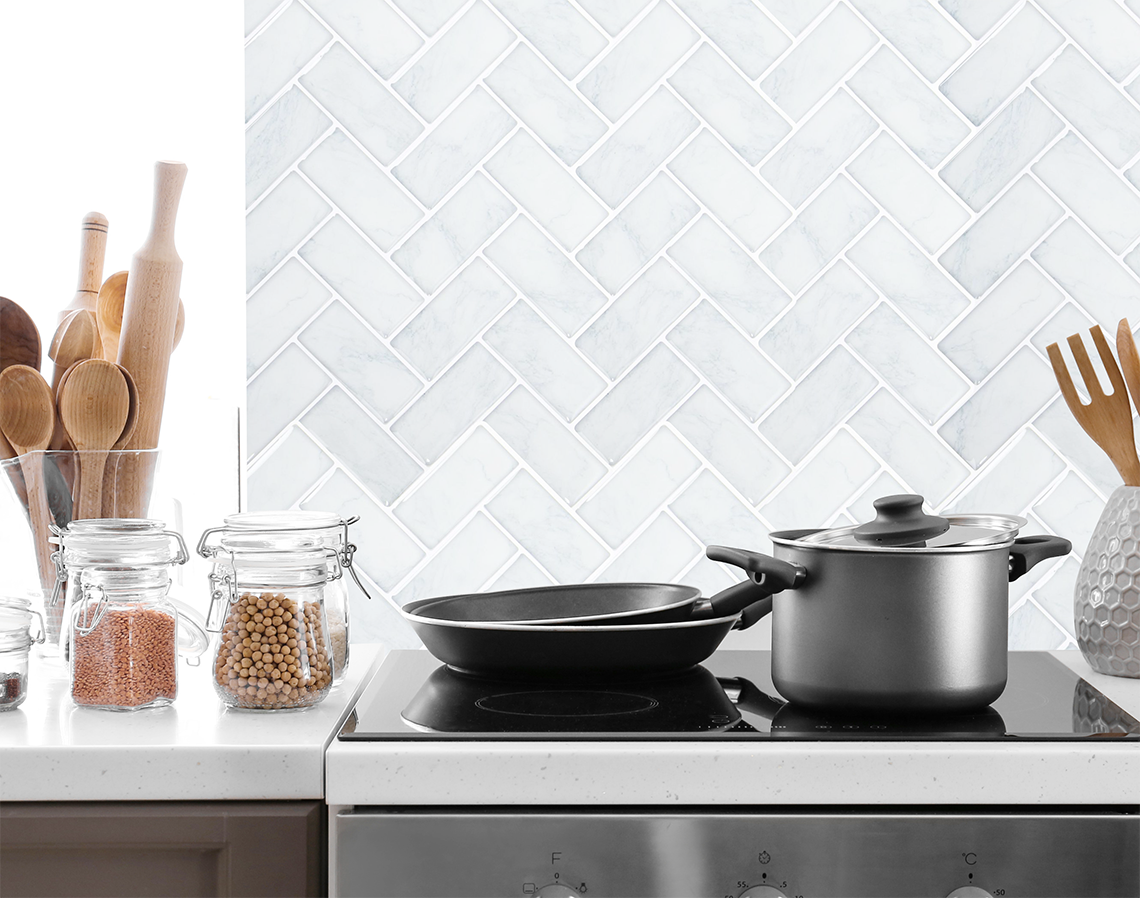 Tile Wall Decals Peel and Stick Self-Adhesive Herringbone 10"x10" - iDesign