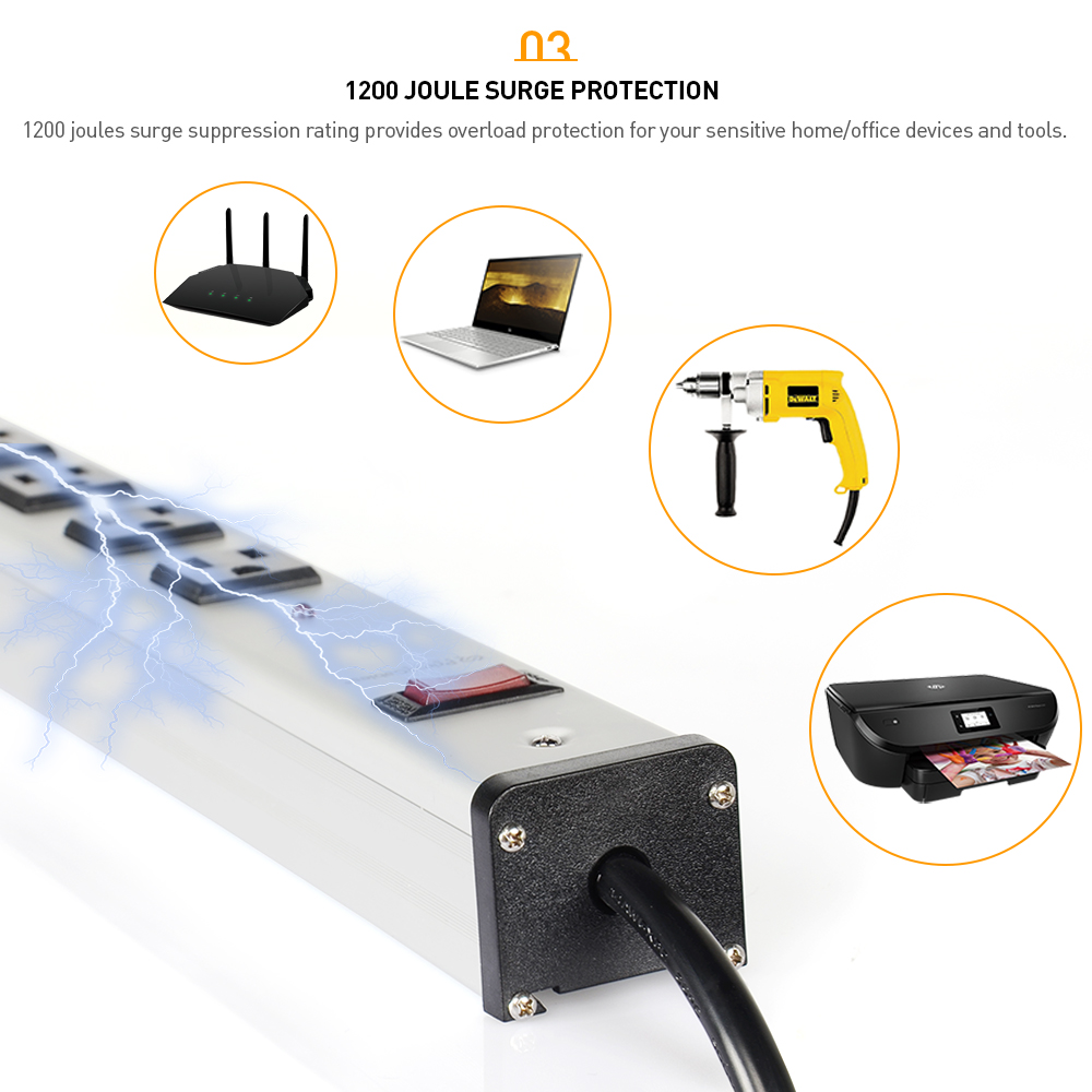 12-Outlet Surge Protector Power Strip - PrimeCables