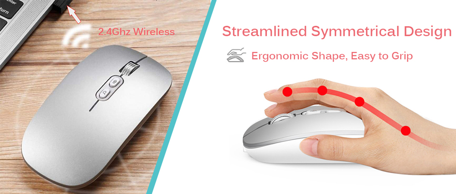 Wireless Smart Voice Mouse, Rechargeable, Silver