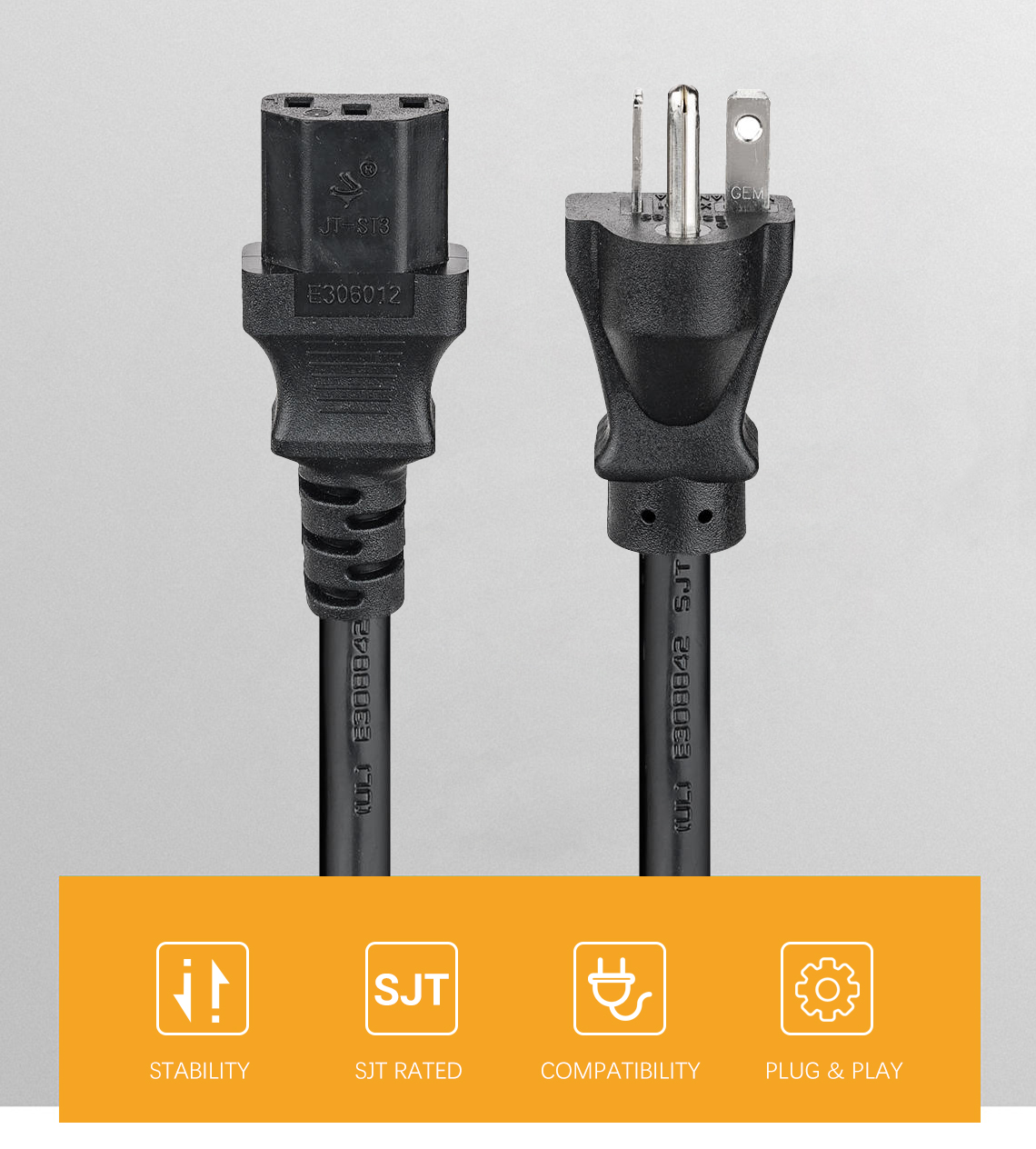 NEMA 5-20P to IEC C13 Power Cable - 14AWG SJT, 3Ft Black - PrimeCables®