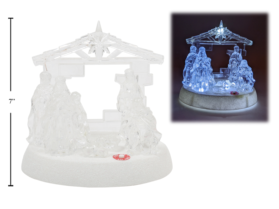 Acrylic Nativity Scene Christmas Decor, Light-Up + Musical，7"