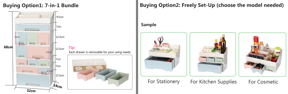 Storage Organizer Bundle, Stackable & Removable, 7-in-1, Pastel Colors