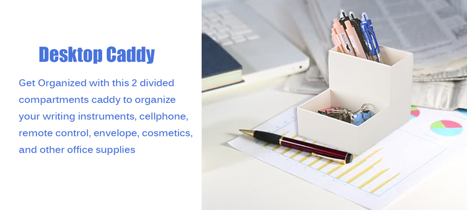 Desktop Caddy with 2 Compartments, Plastic, White