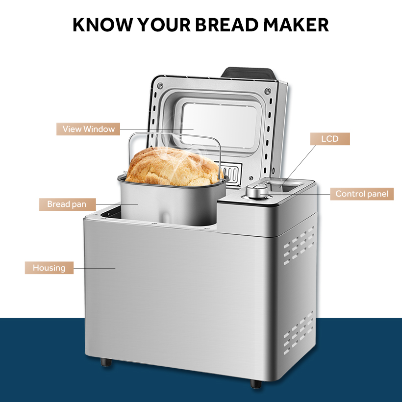 Stainless Steel Bread Machine, 2LB 25-in-1XL Bread Maker with Fruit Nut ...