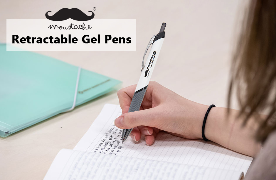 Retractable Gel Pens, 0.7mm Tip, Black, 12/Box - Moustache®
