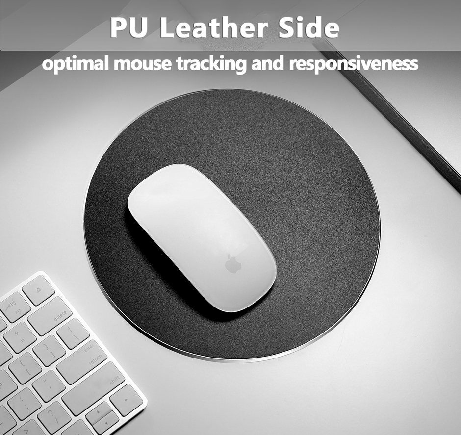 Round Double-Sided Mouse Pad, Aluminum & PU, 200mm x 200mm x 2.5mm
