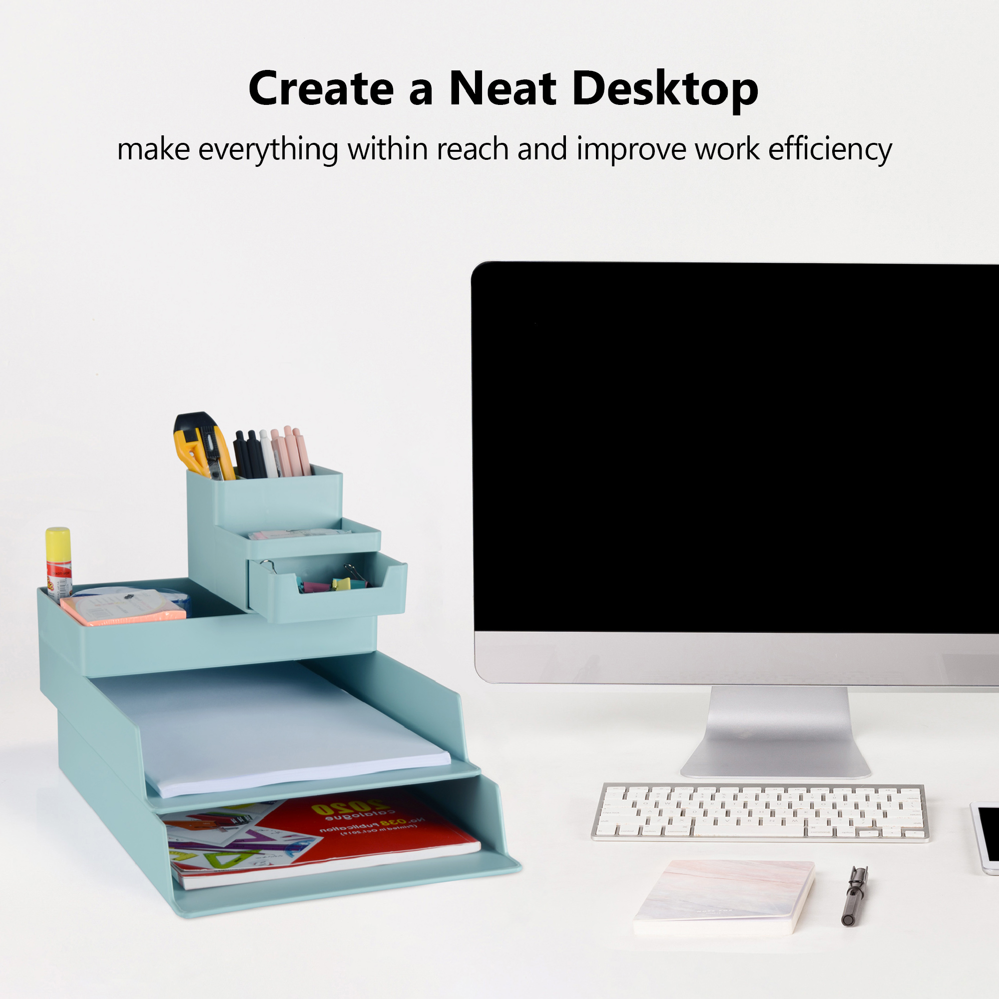 Desktop Stacking Tray Organizer for Office Home, 5-Tier, Plastic