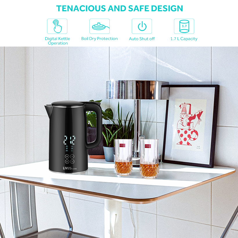 Smart Temp Digital Kettle Full Stainless Interior, Double-layer,1.7L ...