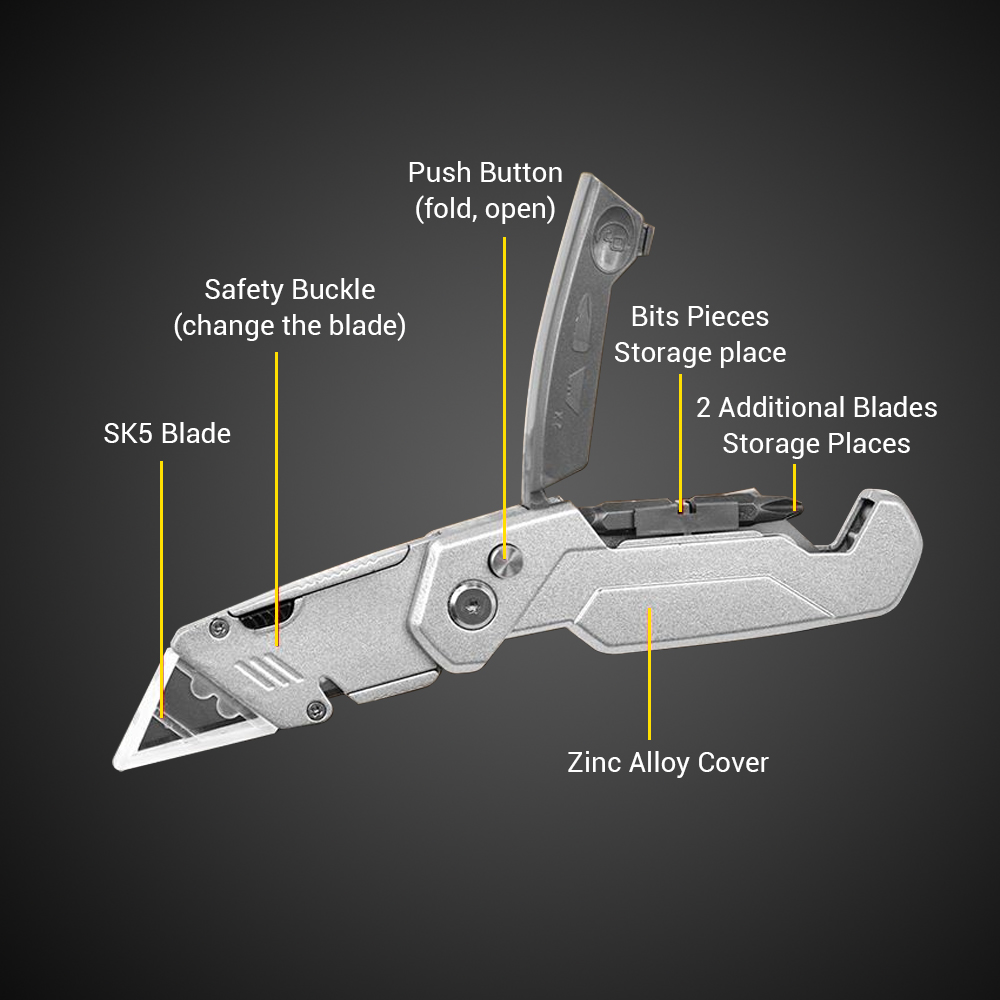 Heavy Duty Zinc-Alloy Cutter Utility Knife with 2Pcs Hidden Blades ...